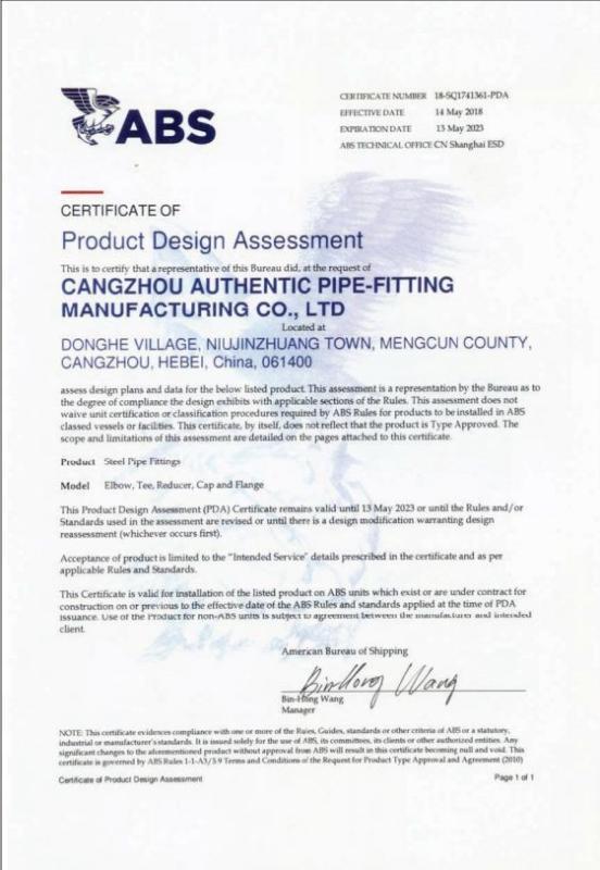  - Cangzhou Authentic PIPE-FITTING Manufacturing Co., Ltd.