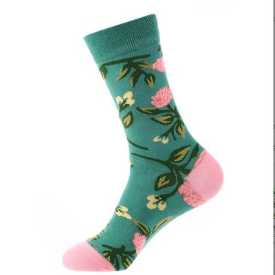 China Custom Unisex Men Women 100 Cotton Floral Pattern Novelry Happy Colorful Cotton Crew Socks for sale