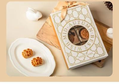 Cina Scatole regalo pieghevoli in carta colorata dorata con yohuhufuCon finestra a nastro per imballaggi alimentari Mooncake in vendita