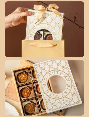 Cina Scatole regalo pieghevoli in carta colorata dorata con yohuhufuCon finestra a nastro per imballaggi alimentari Mooncake in vendita