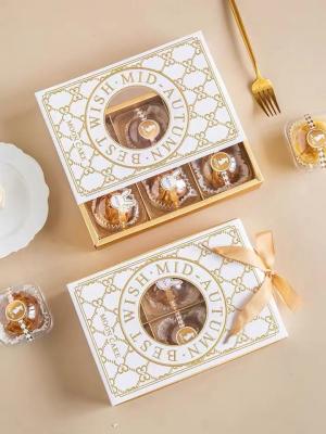 Cina Scatole regalo pieghevoli in carta colorata dorata con yohuhufuCon finestra a nastro per imballaggi alimentari Mooncake in vendita