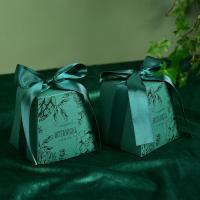 China FSC Certificate Green Foldable Gift Boxes Withe Ribbon For Chocolate for sale