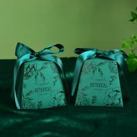 China FSC Certificate Green Foldable Gift Boxes Withe Ribbon For Chocolate for sale