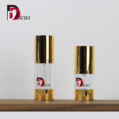 China 15ml 30ml Gold Clear Custom Logo Airless Pump Bottle for Foundation and Cream Cosmetic Containers for sale