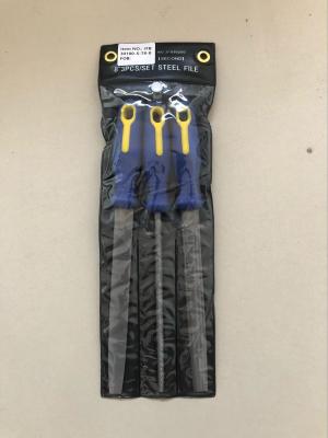 China 3pc steel file Set with double color ergonomic rubber grip handle for sale