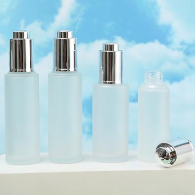 China 30ml Clear Frosted Glass Bottle Cosmetic Bottle Packaging With Pressure Dropper for sale
