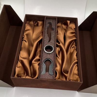 China Custom Logo Printed Rigid Cardboard Open Door Box Packaging Luxury Lingerie Brown Gift Box Satin Insert For Wine for sale