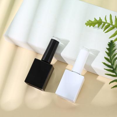 China Glass Collar Senior PAK OEM Customized Unique 15ml Square Luxury Black Uv Gel Nail Polish Bottle with Clear Top Cap for sale