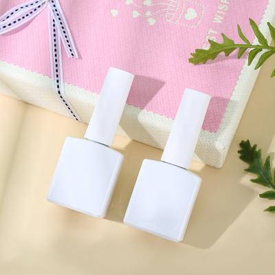 China Custom Made Square Shape White Matte 15ml UV Gel Containers Empty Nail Polish Glue Bottle with Cap and Brush Glass Base for sale