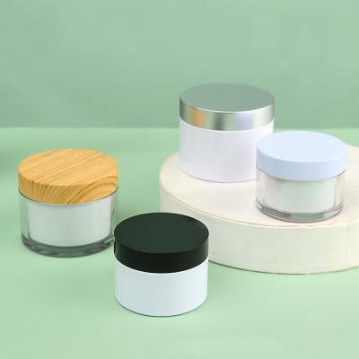 China OEM ODM Clear Double Wall Plastic Jars with Lids 4 oz Black Lids Clear Pet 8 oz Plastic Cosmetic Jars Cream Set 150g 200g 300g for sale