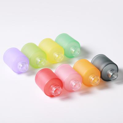 China 1oz Cylinder Flat Shoulder Frosted Dropper Essential Oil Bottle for Other Cosmetic within Glass Material for sale
