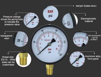 China 4 inch Manometer Precision Pressure Gauge Hydraulisch met op maat gemaakte ondersteuning Te koop