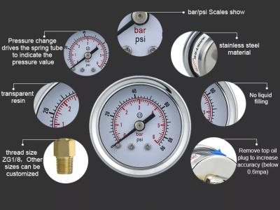 Cina Filtro G/PT/NPT 1/8 Precisione 2,5% Manometri universali per vuoto elevato e basso in vendita
