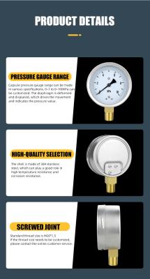 China M20*1.5 Thread Pressure Measuring Instruments Micro Manometer Capsule Hydraulic Gauge for sale