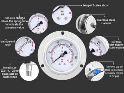 Cina Supporto personalizzato OEM 60 mm All Stainless Steel Pressure Gauge 16bar ZG1/4/NPT1/4 Thread in vendita