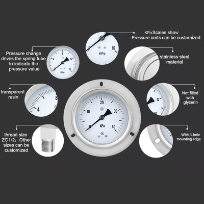 China 100mm 304ss roestvrij staal diafragma capsule micro manometer brandstofdrukmeter voor OEM Te koop