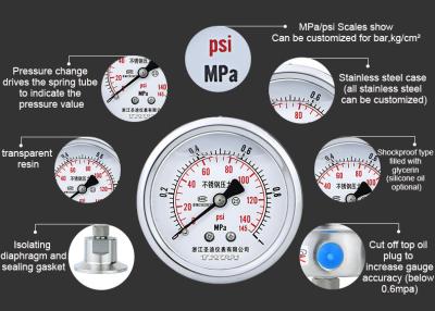 Cina 60 mm di diametro nominale Gas Natural Pressure Gauge con design completo in acciaio inossidabile in vendita