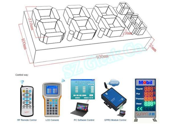8 inch 10 inch 12 inch 15 inch 18 inch 20 inch 22 inch 24 inch afficheur 7 segments bleu white customised 7 segment display