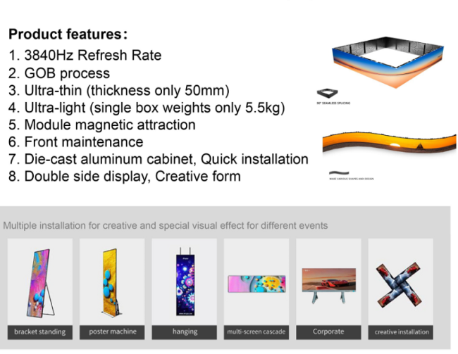 Waterproof anti collision smd rgb die casting front access  led panel p1.25 p1.5 p1.86  p1.9 p2.indoor gob  led display screen