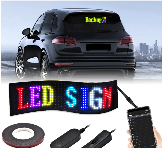 Hotsale full color app control waterproof indoor outdoor flexible rgb led car window devil eye light led sign for business