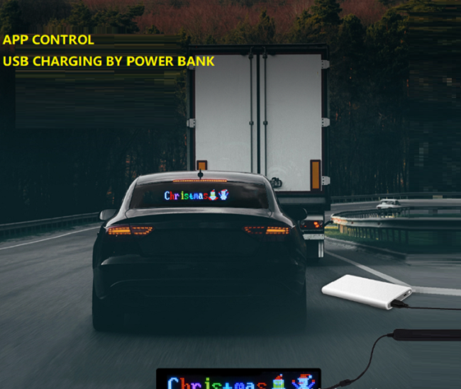 Hotsale full color app control waterproof indoor outdoor flexible rgb led car window devil eye light led sign for business