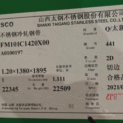 China 0.5mm 441 DIN 1.4509 2D 2B Finished Hoja de acero inoxidable para el sistema de escape en venta