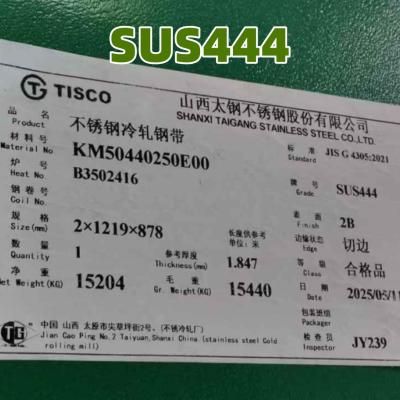 중국 ASTM A240 AISI 444 SUS444 스테인리스 스틸 2B 2mm*1219*2120mm 판매용