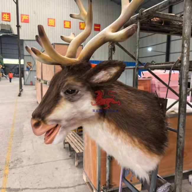 Realistic Singing Reindeer Head in display setting