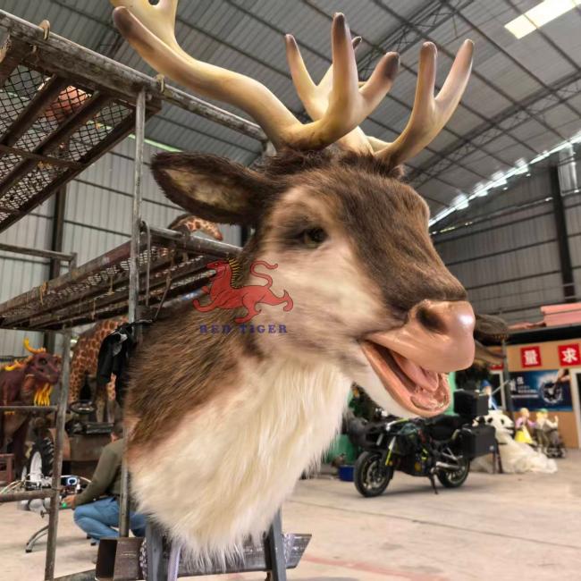 Realistic Singing Reindeer Head close-up view