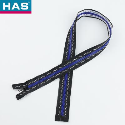 China Self-Locking Resin Zipper With Wavy Pattern And Special Running Rubber Teeth For Easy On Garments Or Bags In Various Colors for sale