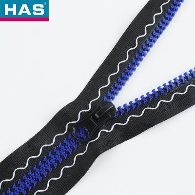 China Self-Locking Resin Zipper With Wavy Pattern And Special Running Rubber Teeth For Easy On Garments Or Bags In Various Colors for sale