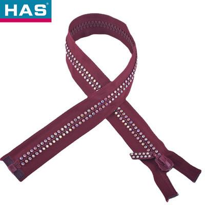 Cina #10 Cerniera a denti di gomma con coda di diamanti e slider di resina per abbigliamento in vendita