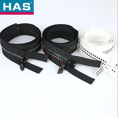 Cina #10 Cerniera con strass lucida con estremità aperta, cerniera in plastica diamantata per abbigliamento in vendita