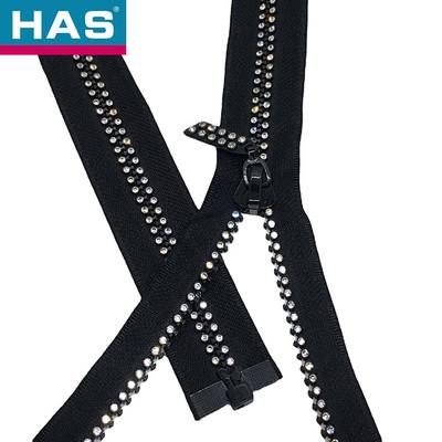 Quality #10 Rhinestone Zipper Polished Open End Plastic Diamond Zipper for Clothing for sale