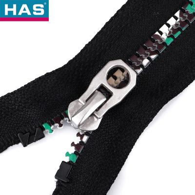 China Color ecológico, transferencia térmica, cremallera de resina con cola abierta para ropa de cualquier longitud, personalizable en venta