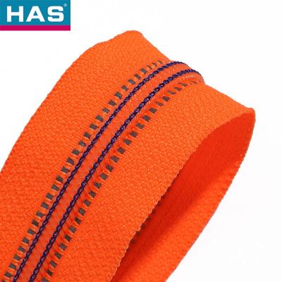 China Reflective Orange Strips Nylon Zipper with Tail Opening and GCC Tape Color Eco-Friendly Design for sale