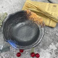 China Large Irregular Shape Melamine Serving Bowl Black Color With Swell Pattern for sale