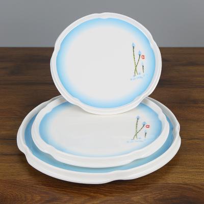 Cina Blue Melamine Dinner Plates With Pattern In Two Colors Dishware Safe Ceramic Finish in vendita