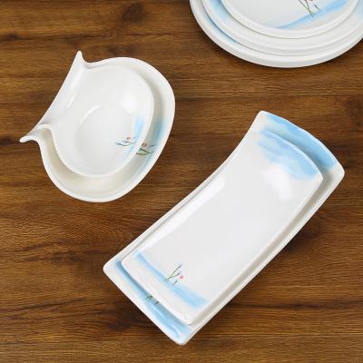 Cina Blue Melamine Dinner Plates With Pattern In Two Colors Dishware Safe Ceramic Finish in vendita