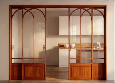 China French Retro Walnut Wood Triple Sliding Door with Titanium-Magnesium Alloy Frame for Kitchen, Balcony, and Living Room for sale