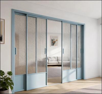 China French vintage triple linkage sliding door, kitchen glass door, aluminum alloy partition door, living room balcony, floor rail sliding door for sale