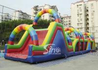 China 21m Long Colorful Children Boot Camp Inflatable Interactive Obstacle Course Game for sale