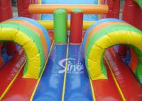 China 21m Long Colorful Children Boot Camp Inflatable Interactive Obstacle Course Game for sale