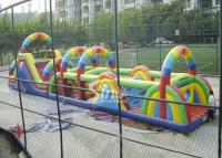 China 21m Long Colorful Children Boot Camp Inflatable Interactive Obstacle Course Game for sale