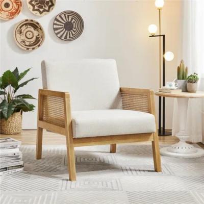 China Modern Living Room Luxury Armchair Furniture Wooden Sofa Chair with Luxury Fabric Velvet and Rattan in Popular Nature Color for sale