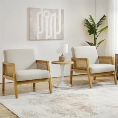 China Modern Living Room Luxury Armchair Furniture Wooden Sofa Chair with Luxury Fabric Velvet and Rattan in Popular Nature Color for sale