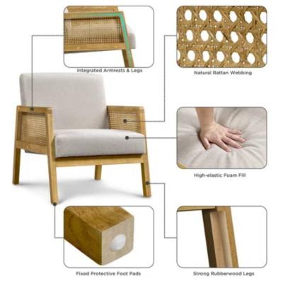 China Modern Living Room Luxury Armchair Furniture Wooden Sofa Chair with Luxury Fabric Velvet and Rattan in Popular Nature Color for sale