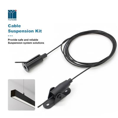 China High-End Matte Black Steel Wire Hanging Kit Lighting Adjustable Cable Gripper Ceiling Cable Suspension Kit for sale