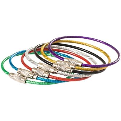China Customized colored Stainless Steel Cable Key Ring Loop Wire Holder Cable Loop Screw Lock Rope Wire Key Chains for sale