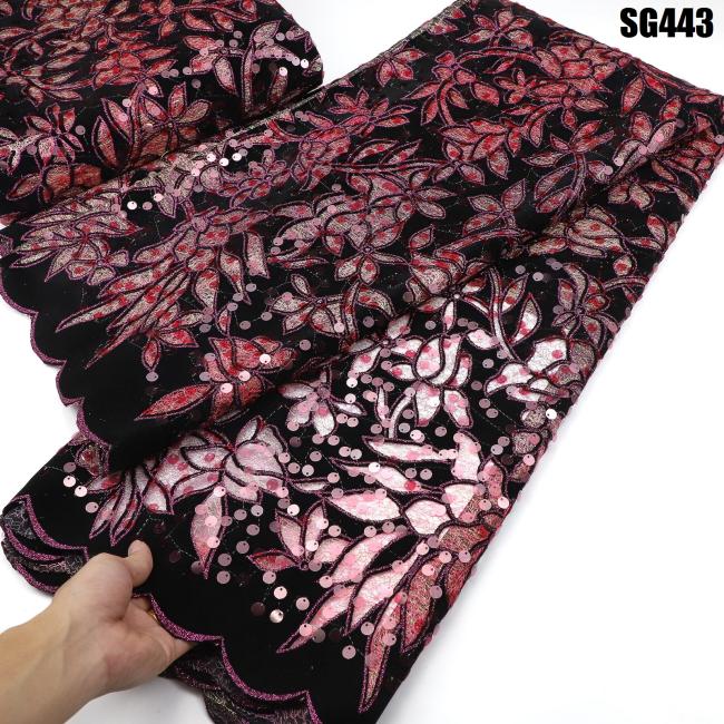 African lace fabric Unique flocking velvet lace  Ghana fabric for party